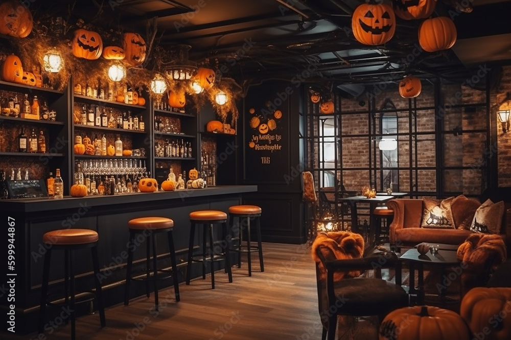 Halloween bar interior design, Generative AI Stock Illustration | Adobe ...
