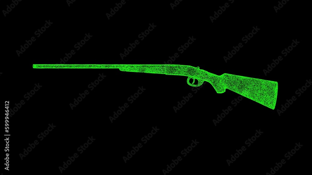 3D hunting shotgun or double-barreled rifle on black background. Object ...
