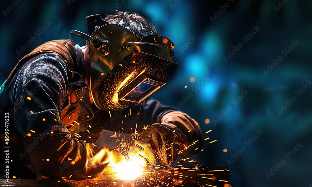 welder is welding metal , industry them bokeh and sparkle background ...