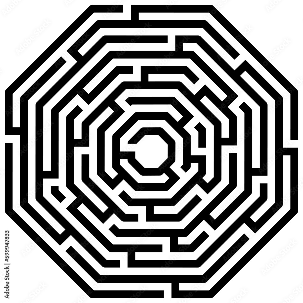 Octagon maze / labyrinth on white background, illustration of ...