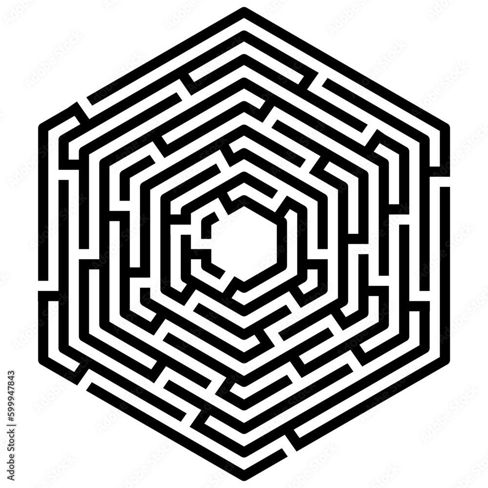 Hexagon maze / labyrinth on white background, illustration of ...