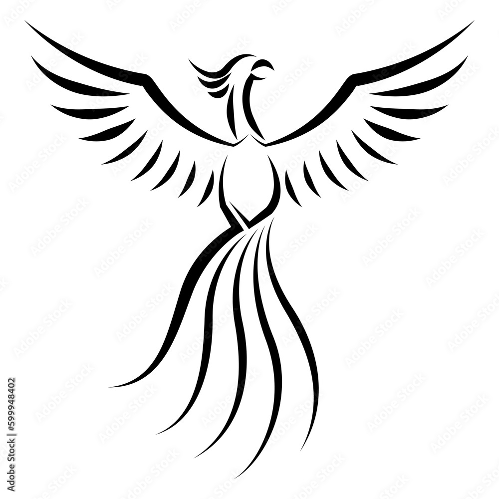Black and white line art of the flying phoenix Good use for symbol ...