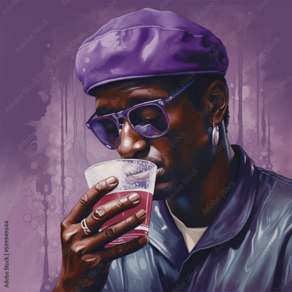 painting of a rapper wearing purple clothes and a beret Generative Ai ...
