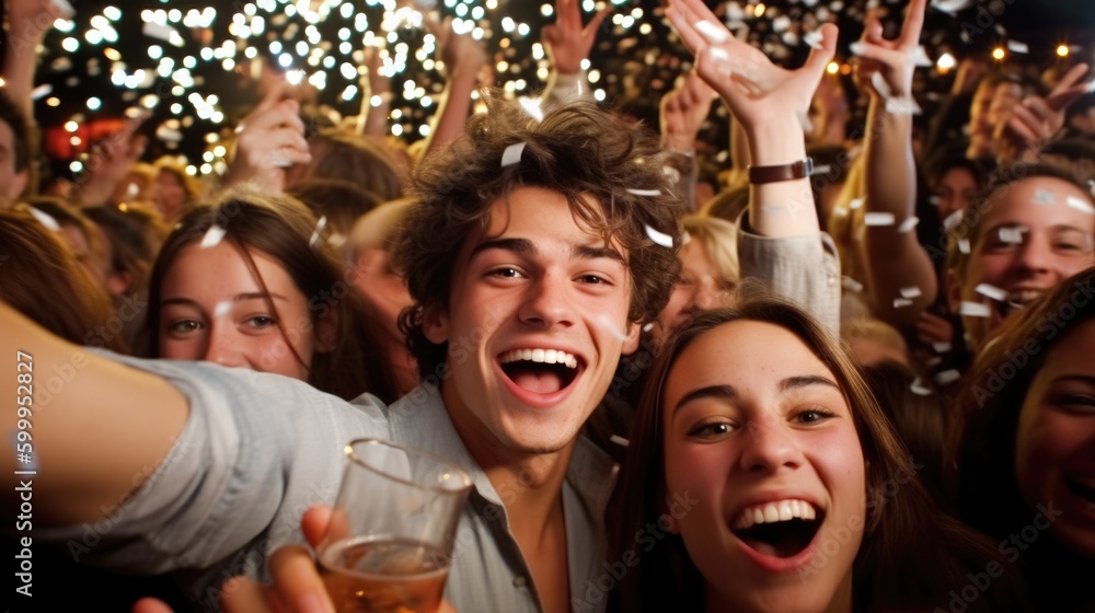 engineers partying in a crowded room that is warmly lit for an ...