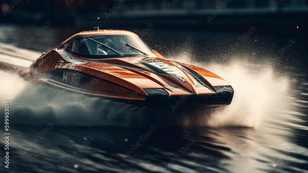 car boat skimming above the water, high speed blur with Generative AI ...