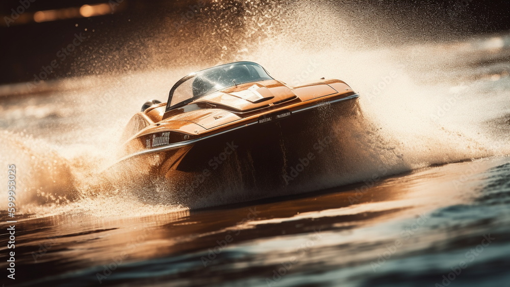 car boat skimming above the water, high speed blur with Generative AI ...