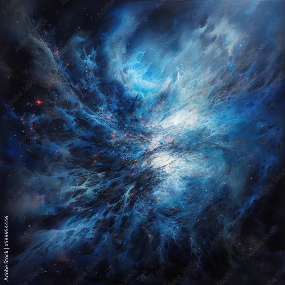 Generative AI: Cosmic background with a blue purple nebula and stars ...