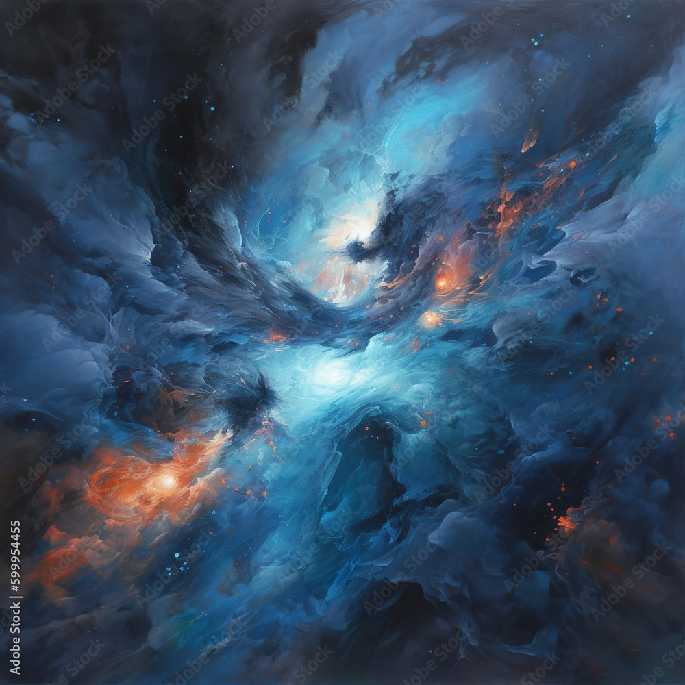 Generative AI: Cosmic background with a blue purple nebula and stars ...