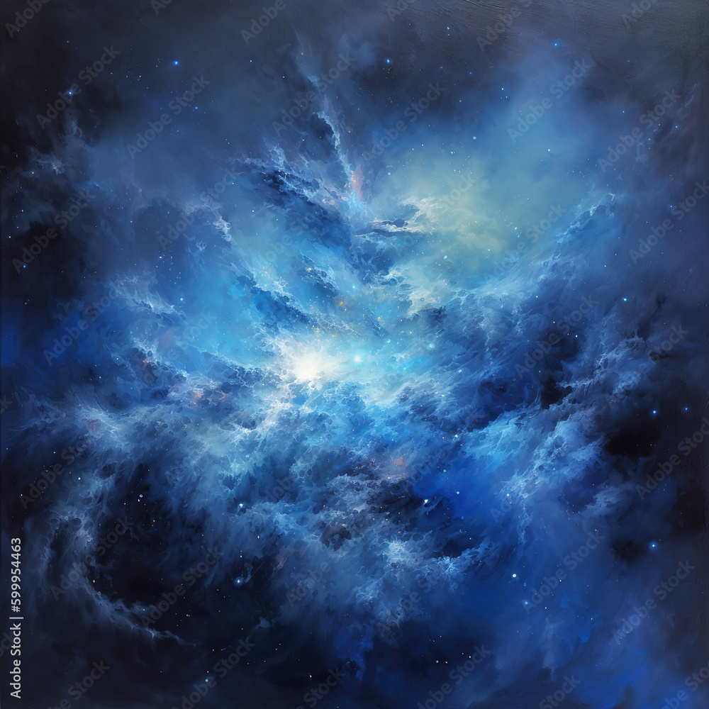 Generative AI: Cosmic background with a blue purple nebula and stars ...