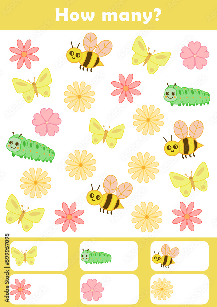 Counting children game cartoon.I spy game for toddlers. Find and count ...