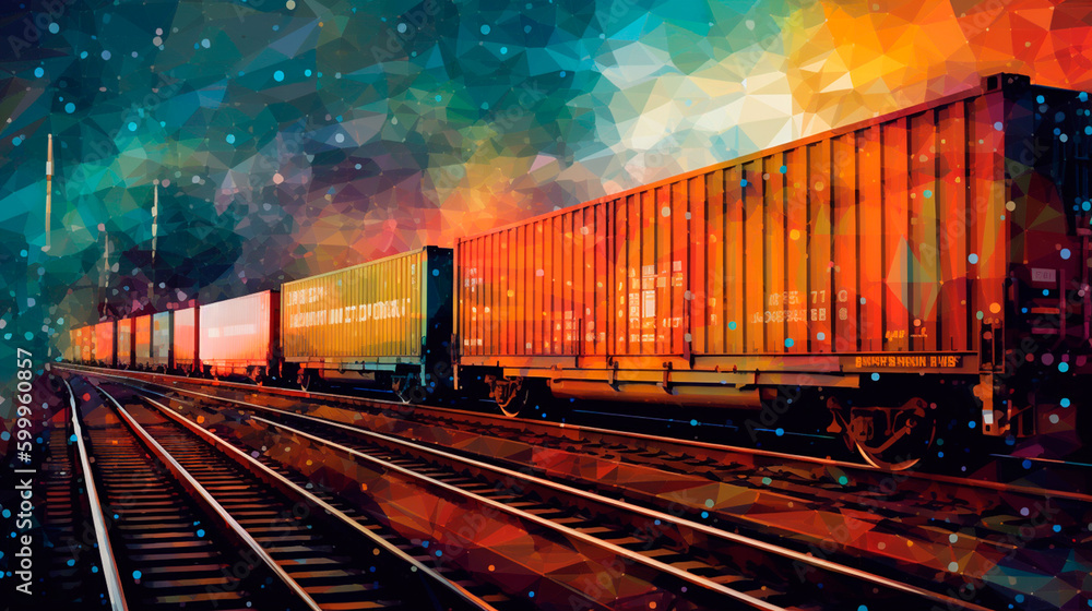 Cargo train on a background of analytics data represents the ...