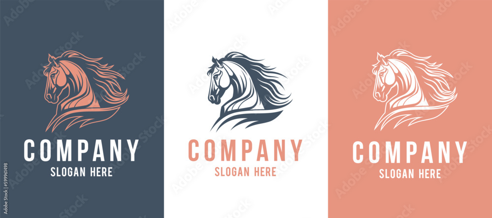 Stallion mascot front and side view company logo vector line art ...
