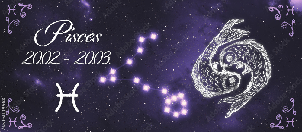 Beautiful representation of the zodiac sign pisces with a hand-made ...