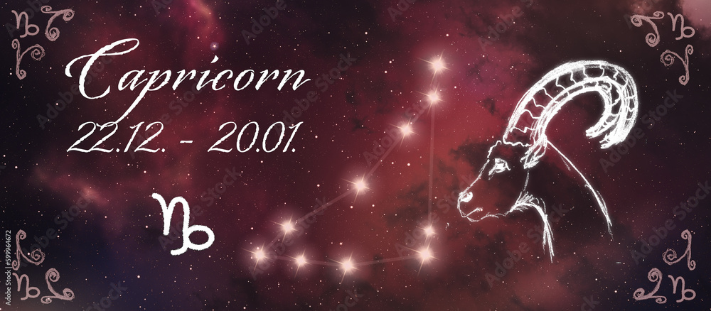 Beautiful representation of the zodiac sign Capricorn with a hand-made ...