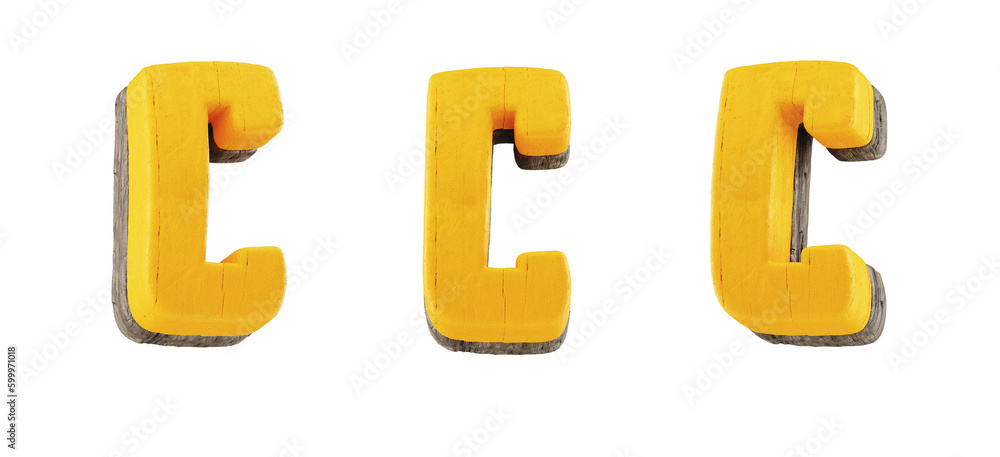 3d alphabet, 3d letter C with wood texture, letter for festa junina, 3d ...