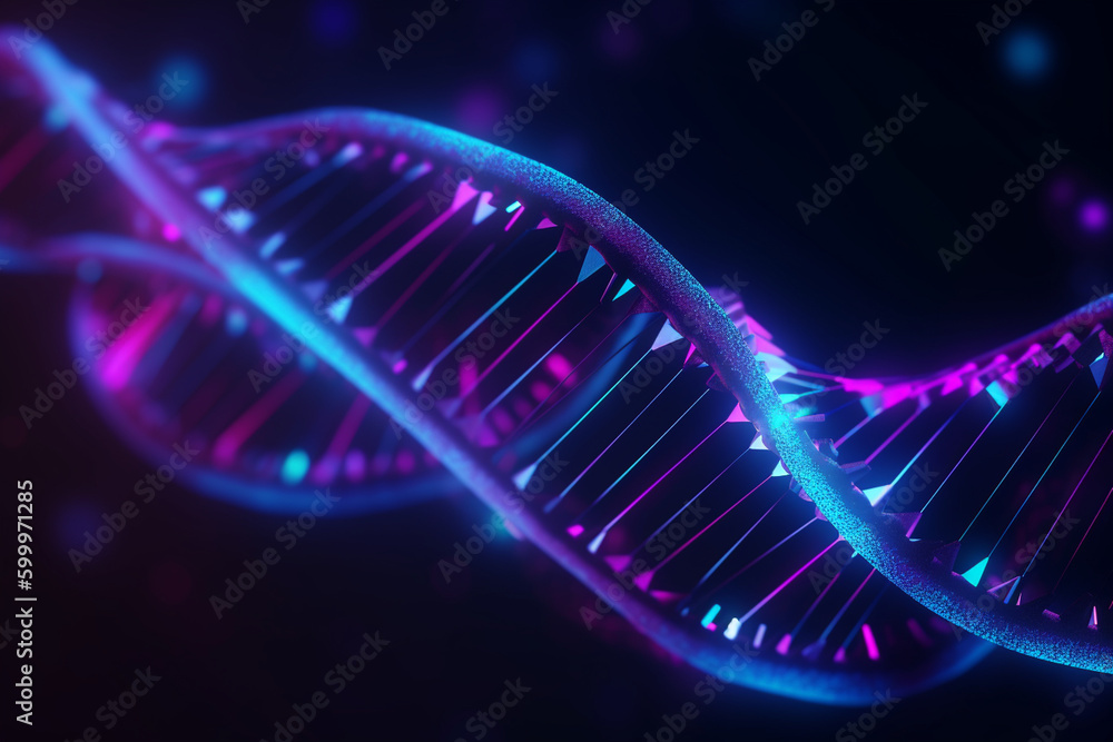 Abstract DNA strands in blue and purple. DNA, background Generative AI ...