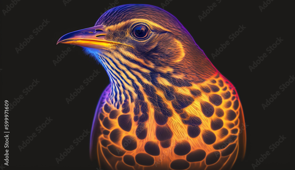 Neon amami thrush bird head animal illustration AI Generated Stock ...