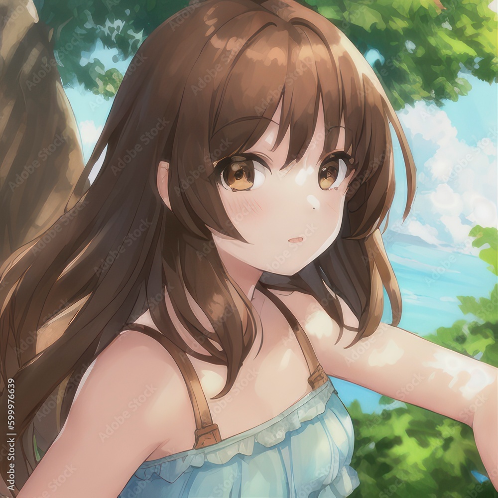 anime girl, brown hair and eyes, profile, close-up of face, wears light ... anime girl, brown hair and eyes, profile, close-up of face, wears light ...