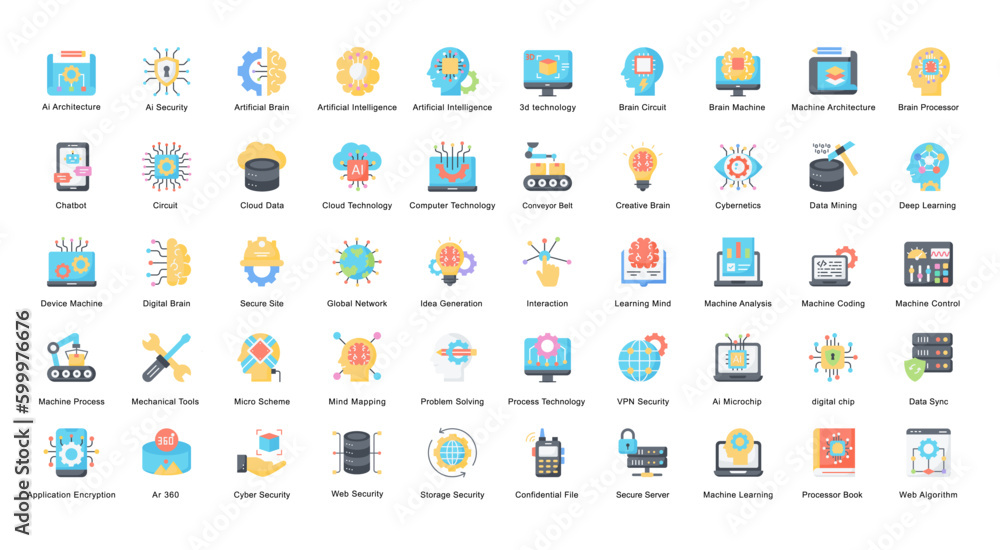 Machine Learning Flat Iconset Artificial Intelligence Color Icon Bundle ...