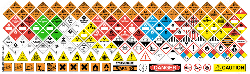 Hazard vector signs. All classes. All signs. Vector hazardous material ...