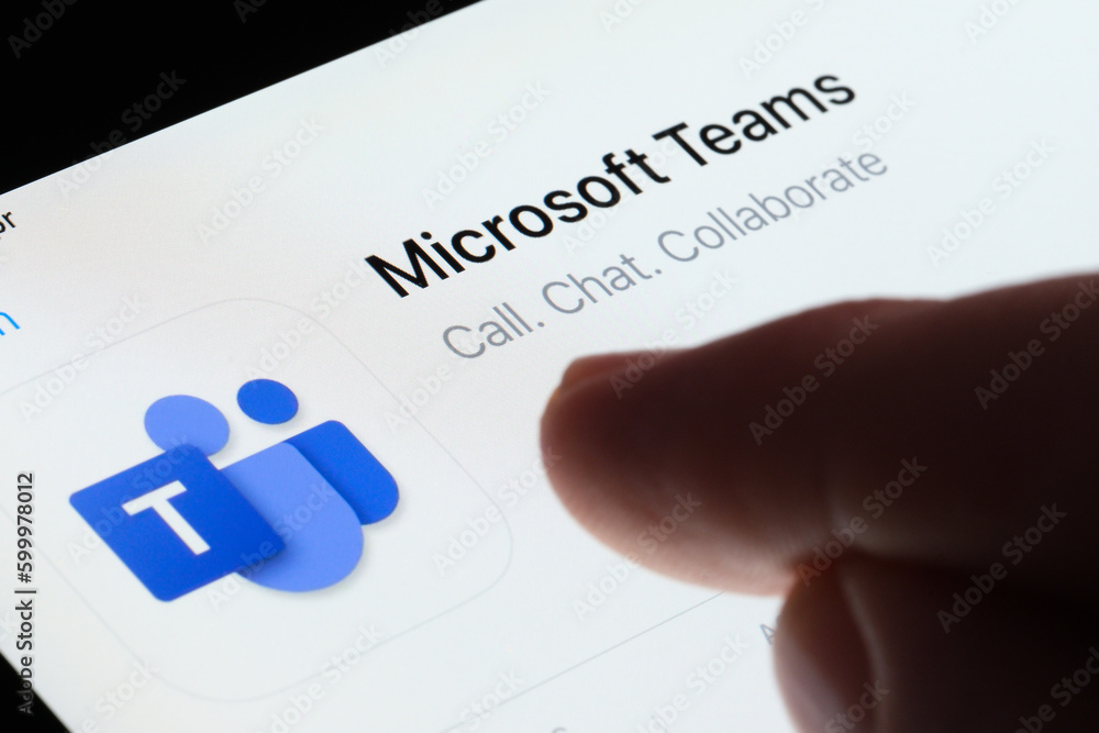 Microsoft Teams app seen in App Store on the screen of ipad and blurred ...