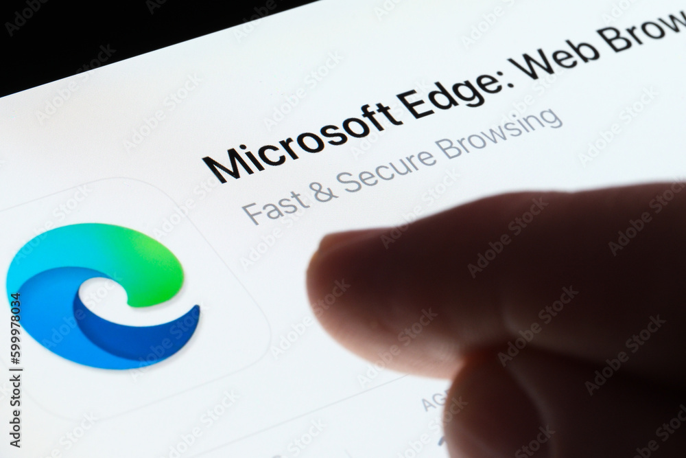 Microsoft Edge app seen in App Store on the screen of ipad and blurred ...