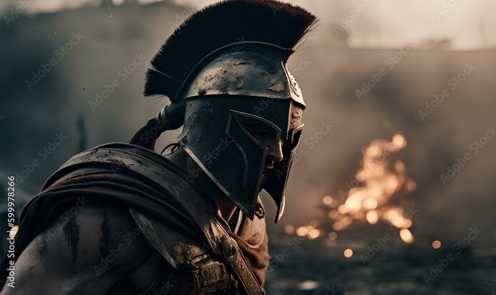 dark epic of spartan warrior in the battle, battle action, dynamic ...