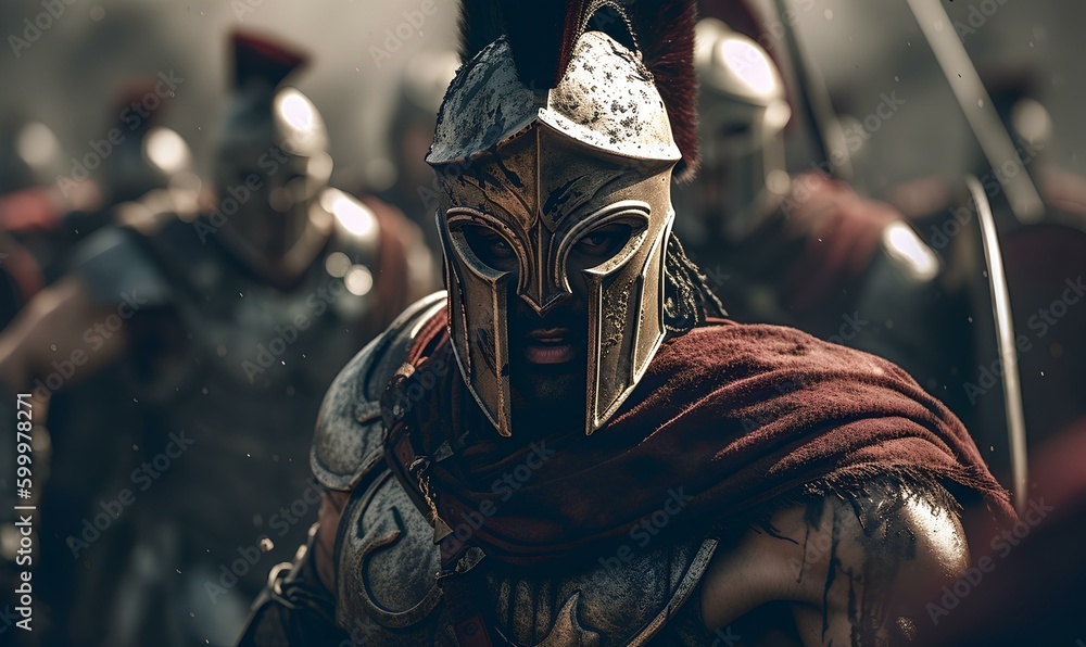 dark epic of spartan warrior in the battle, battle action, dynamic ...