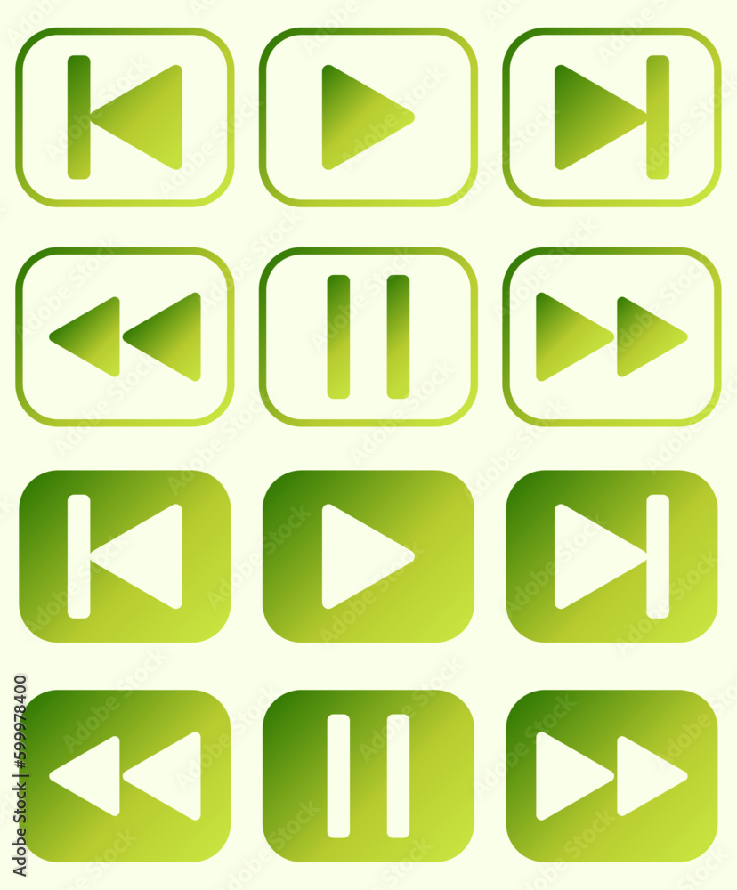 Gradient green music player buttons. Media player buttons. Set of icons ... Gradient green music player buttons. Media player buttons. Set of icons ...