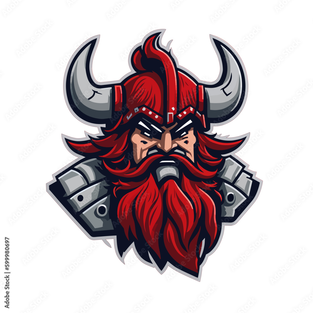 Aggressive Vector Red Viking Face Logo: Perfect for Your Sport Club ...