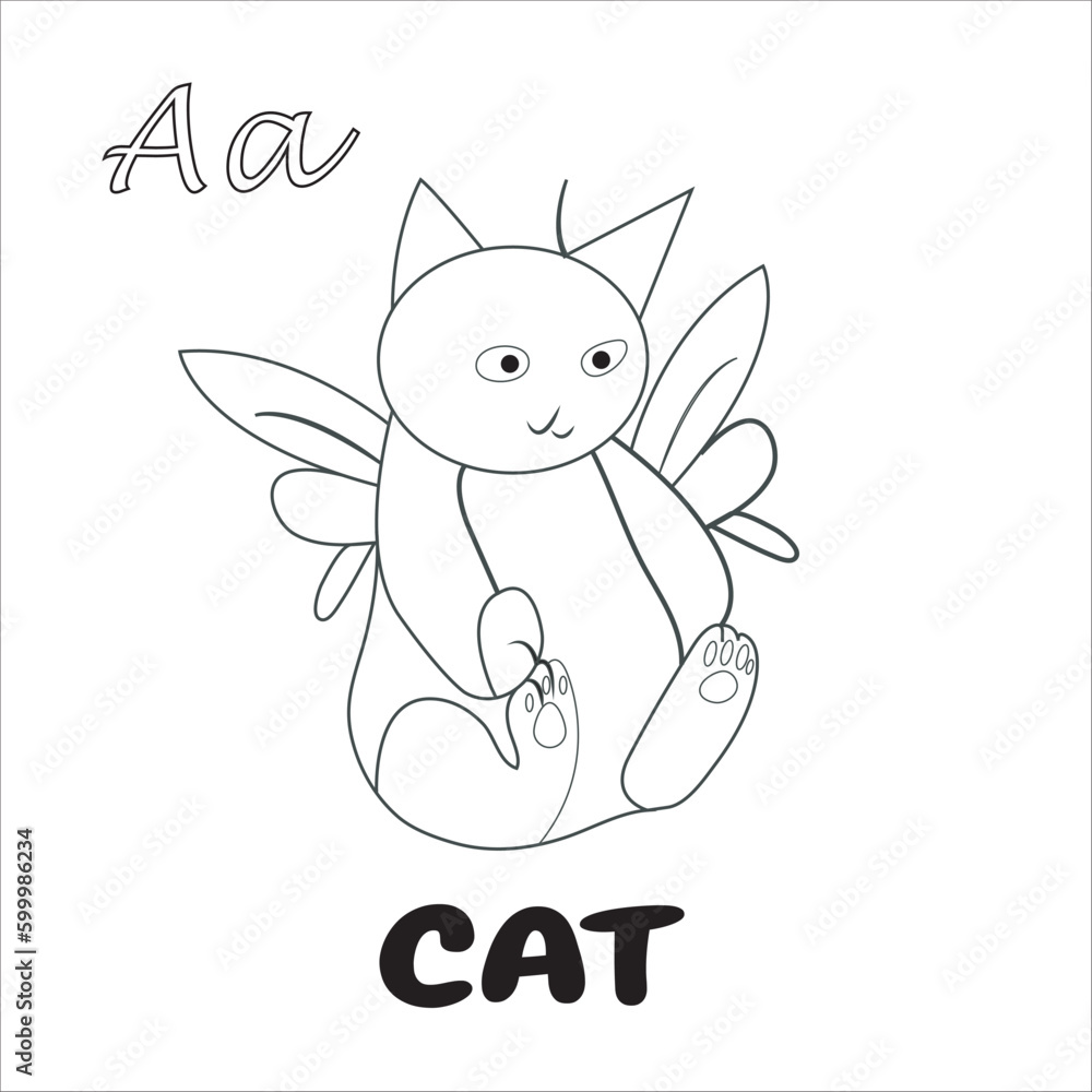 Vector alphabet animal Cat for coloring with word hand drawn letter ...