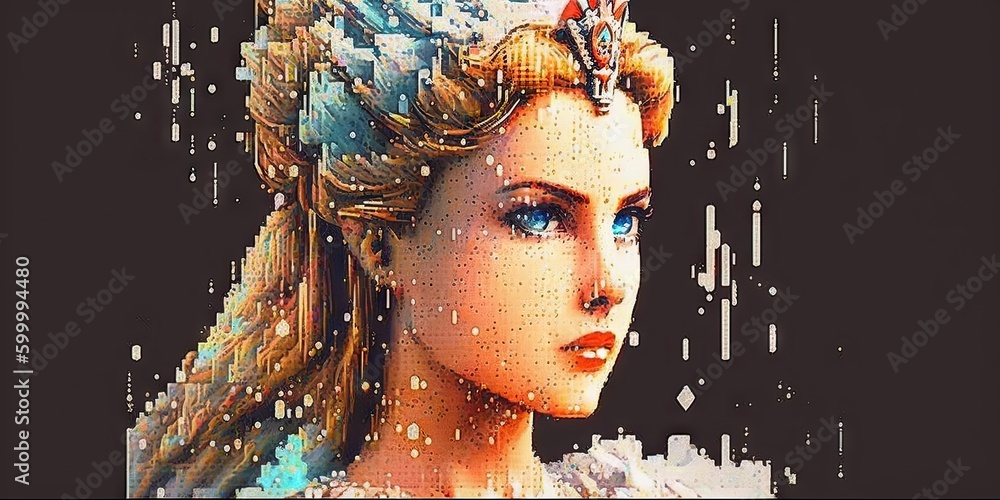 Princess pixelated glitch art retro futuristic beautiful woman ...