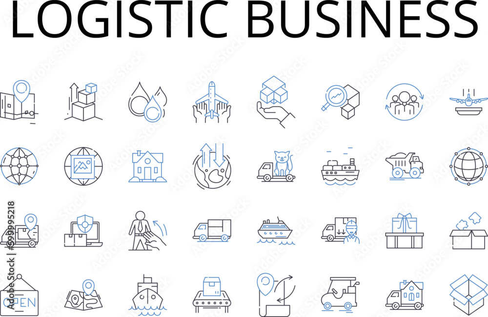 Logistic business line icons collection. Supply chain management ...