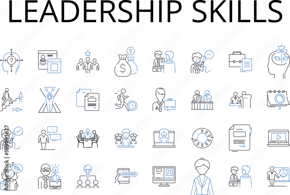 Leadership skills line icons collection. Communication skills, Teamwork ...