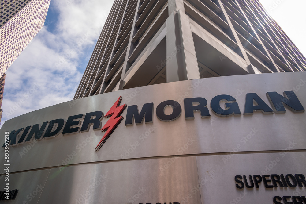 Hoston, Texas - April 8, 2023: Kinder Morgan sign on an office tower in ...