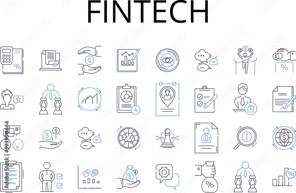 FinTech line icons collection. Digital banking, Financial technology ...