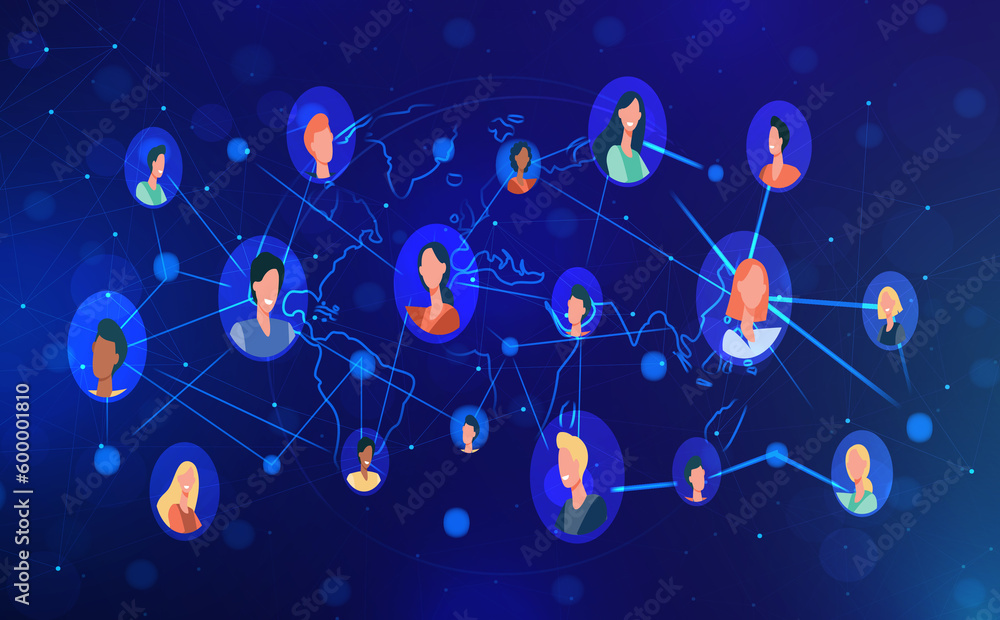 Social networks, global people connecting all over the world on ...