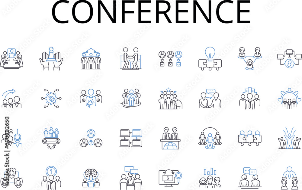 Vetor de Conference line icons collection. Meeting, Assembly, Symposium ...