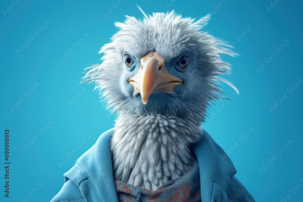 Anthropomorphic bird dressed in human clothing. humanized animal ...