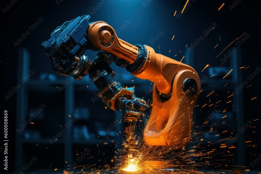 Robot welder. Automatic welding machine. AI generated, human enhanced ...