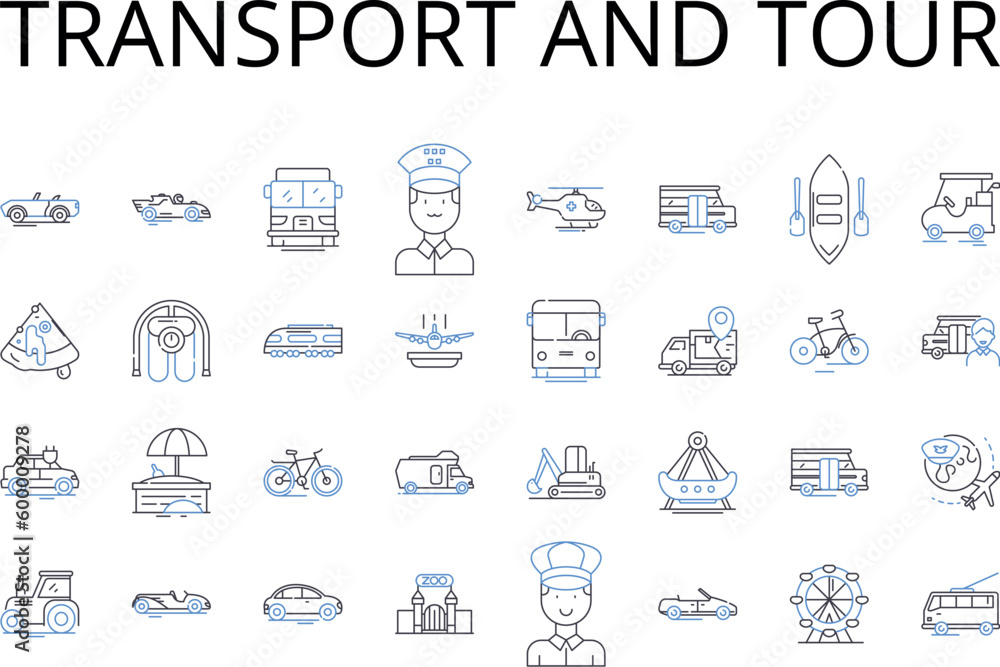Transport and tour line icons collection. Commute, Travel, Journey ...