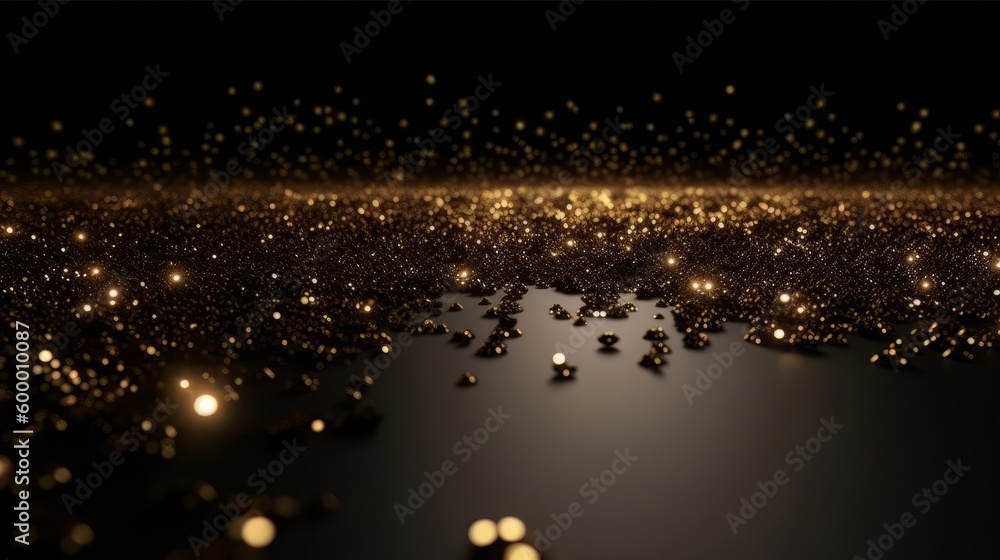 A glamorous black and gold background illuminated with sparkling lights ...