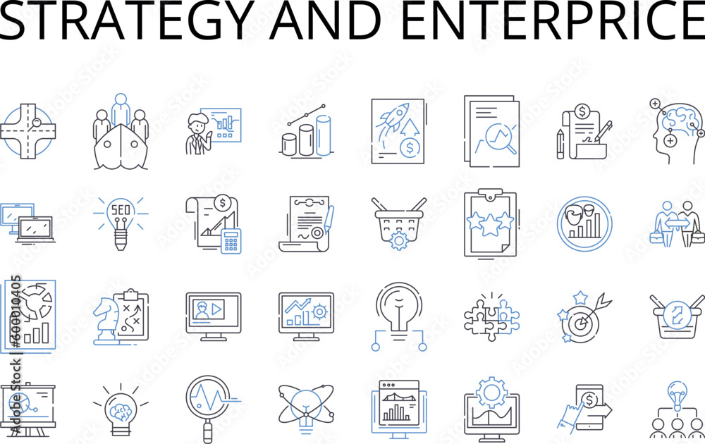 Vecteur Stock Strategy and enterprice line icons collection. Tactic ...