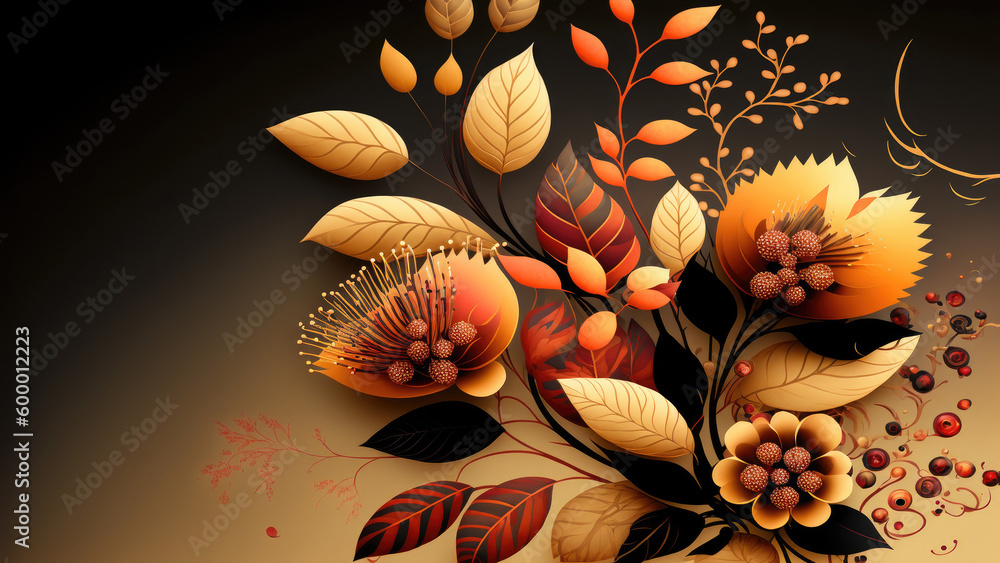 Fall Modern Abstract Floral Arrangement of Flowers and Petals in a ...