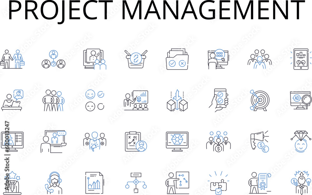 Project management line icons collection. Time management, Resource ...
