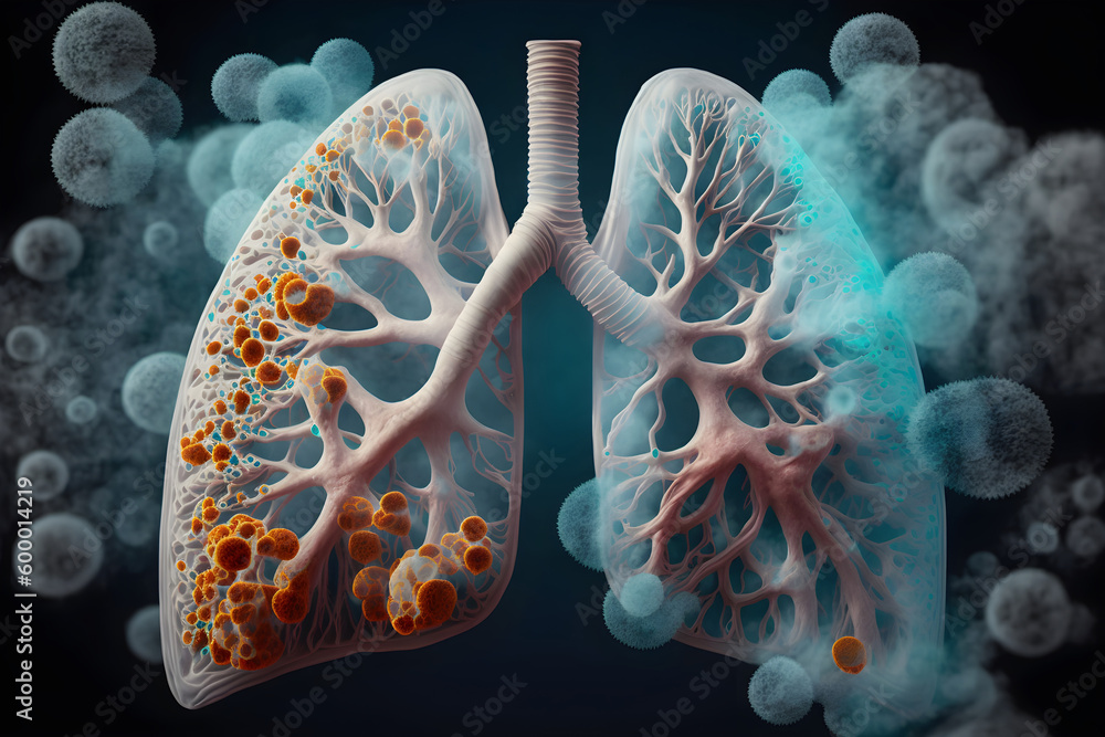 Human cancer with Respiratory System Lungs with Alveoli Anatomy. Stock ...
