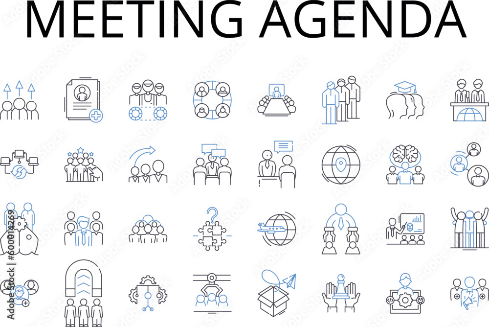 Meeting agenda line icons collection. Job interview, Travel itinerary ...