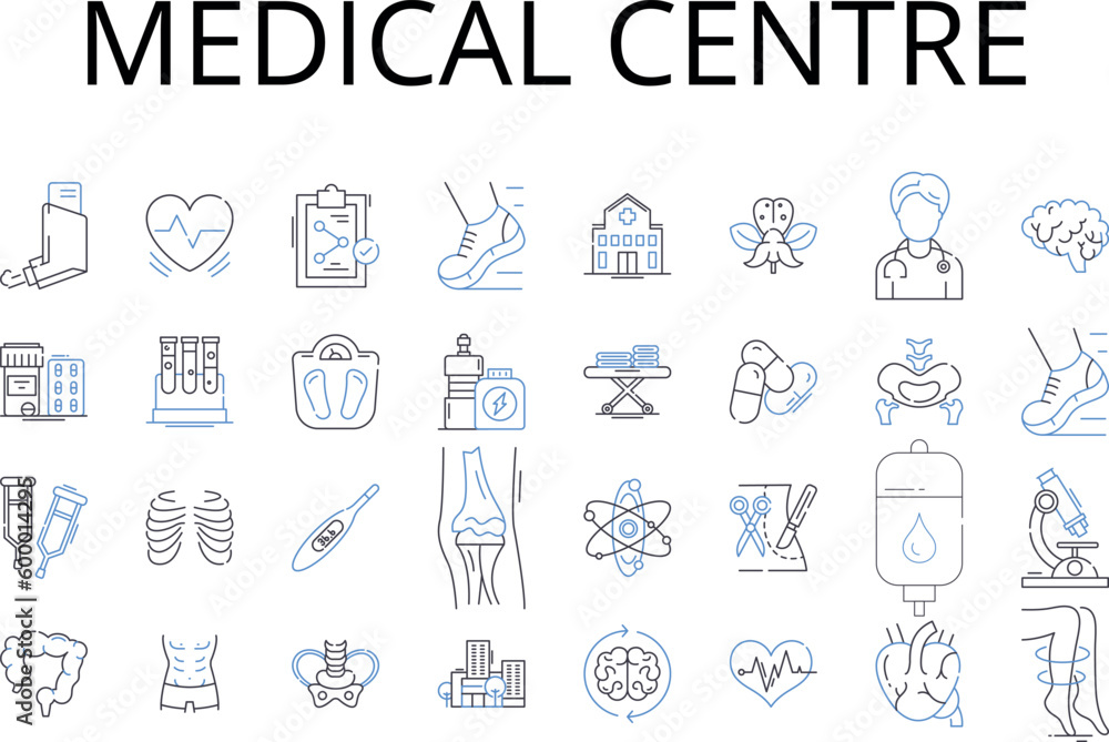 Medical centre line icons collection. Hospital, Clinic, Health center ...