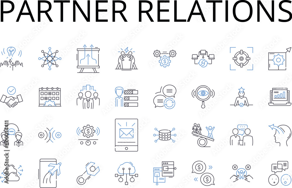 Vetor de Partner relations line icons collection. Employee engagement ...