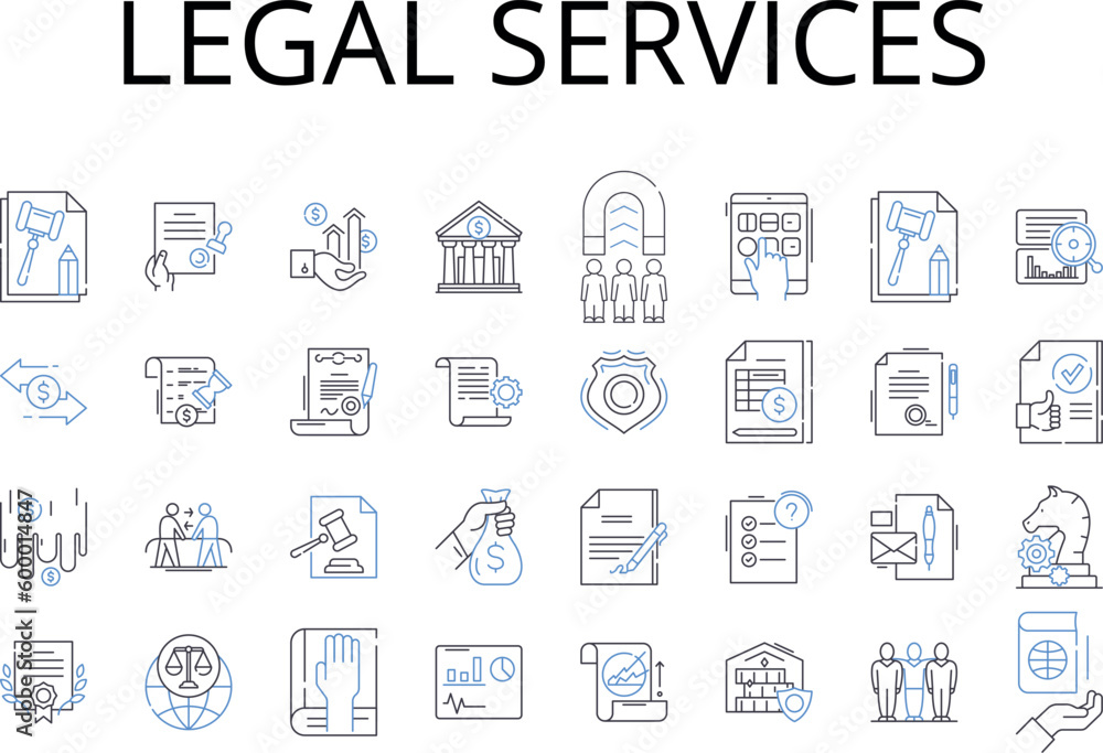 Legal services line icons collection. Legal aid, Counsel, Advocacy ...
